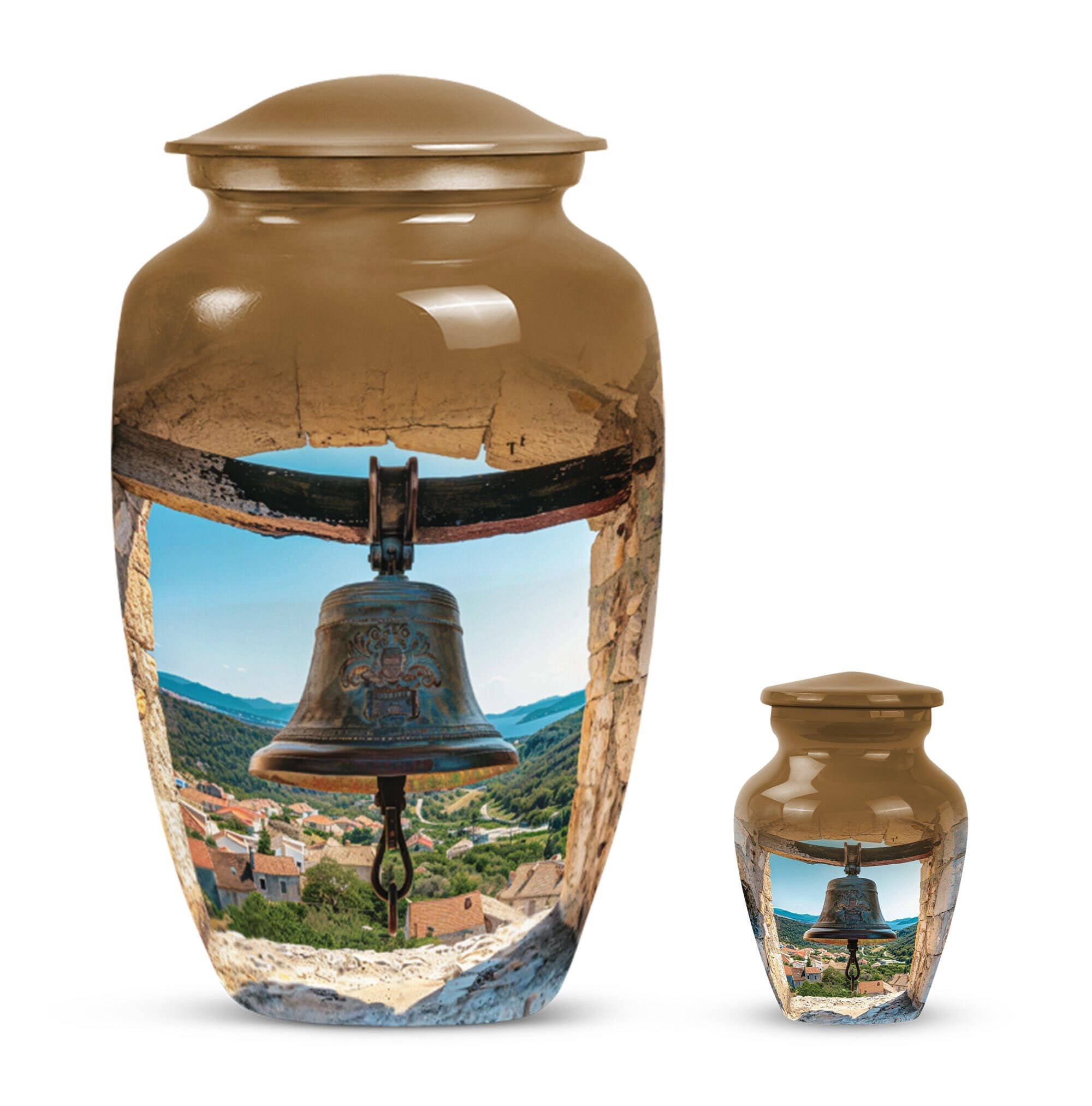 Rustic Bell Cremation Urn Large Decorative Customizable Memorial Urn ...