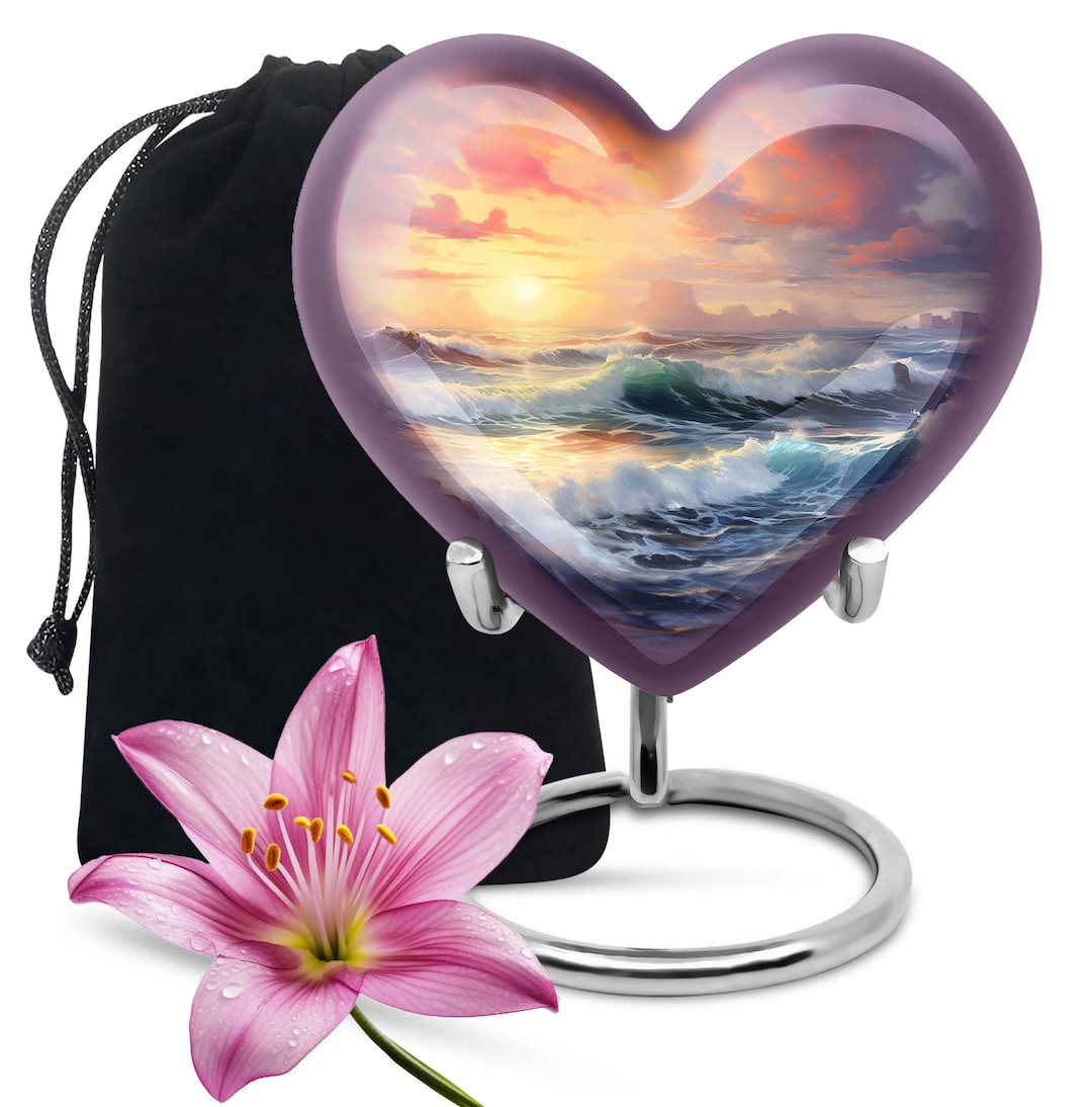 Heart Shaped Memorial Urn Serene Ocean Wave, Cremation Urn for Human ...