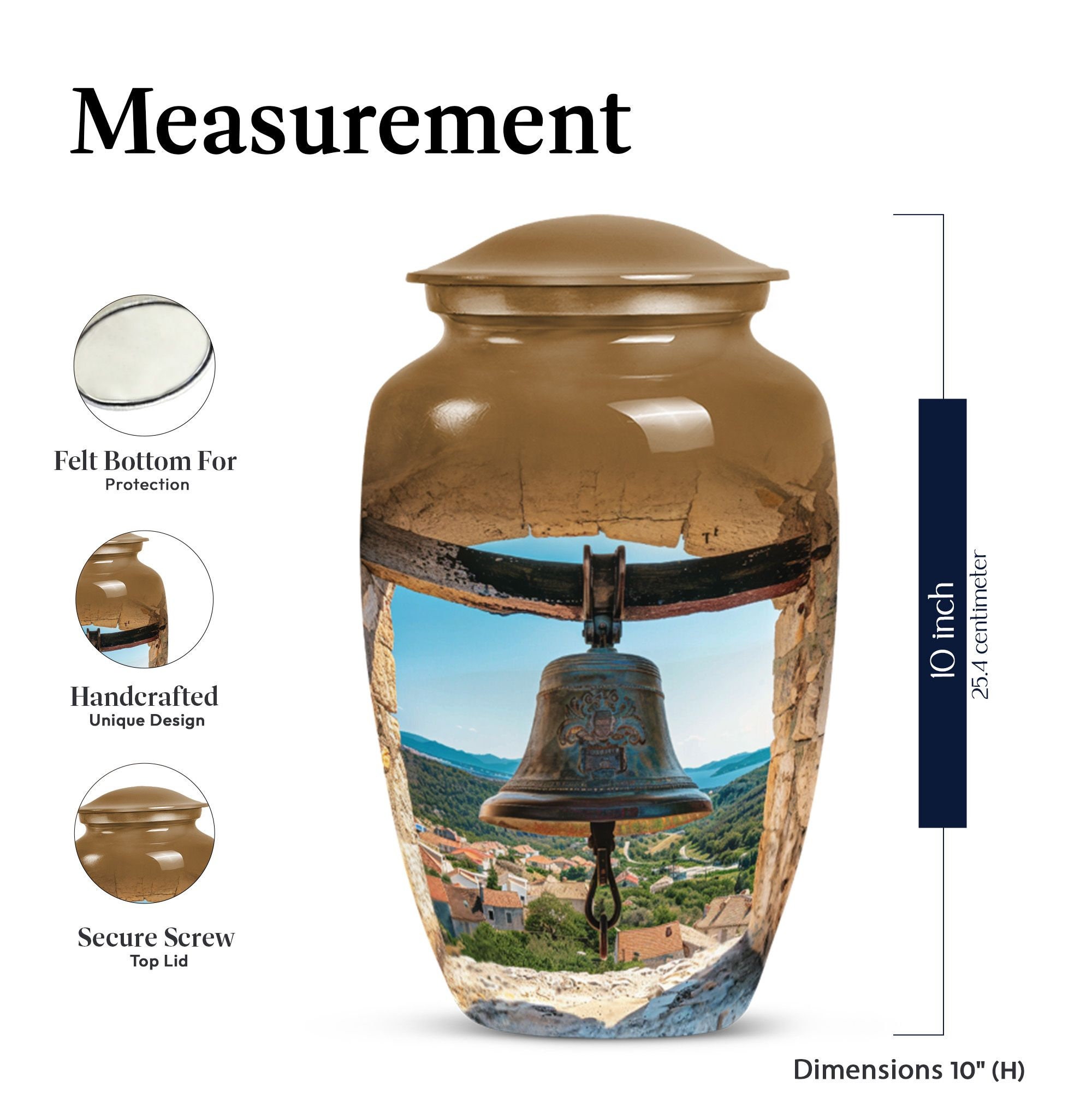 Rustic Bell Cremation Urn Large Decorative Customizable Memorial Urn ...
