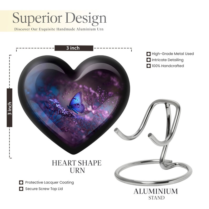 Heart Shaped Blue Butterfly Urns for Human Ashes, Decorative Urn for ...