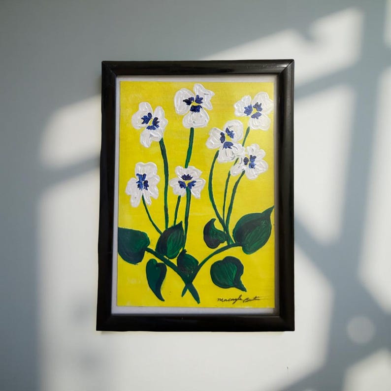Mini Pansy Flower Painting – Original Acrylic Art in 5.5 X 4” Black ...