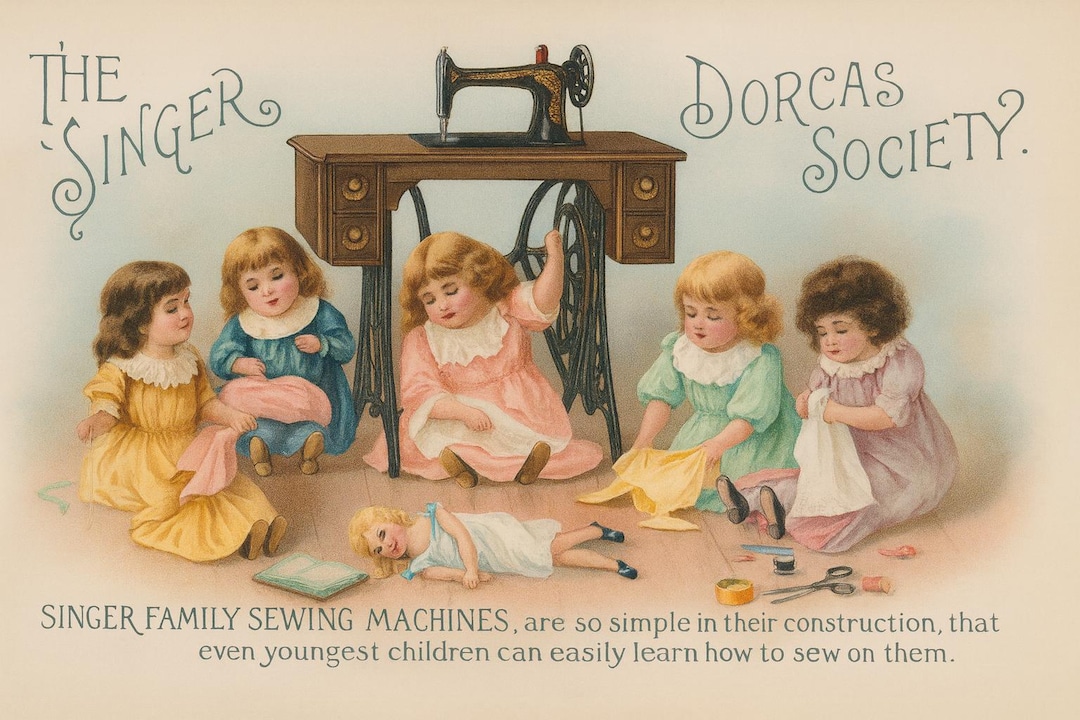 Victorian Singer Sewing Machine Trade Card, Dorcas Society (digital ...