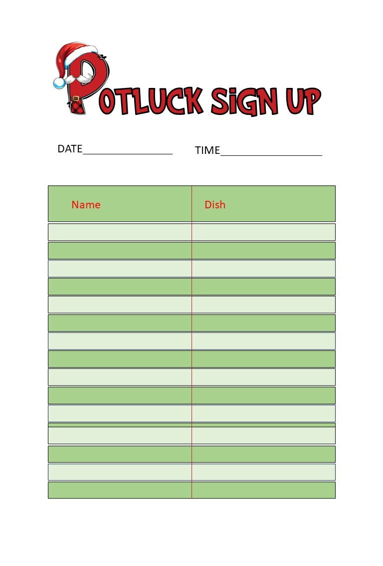 Potluck Sign-up Sheet Printable Poster Christmas Dinner List 8.5 X 11 ...