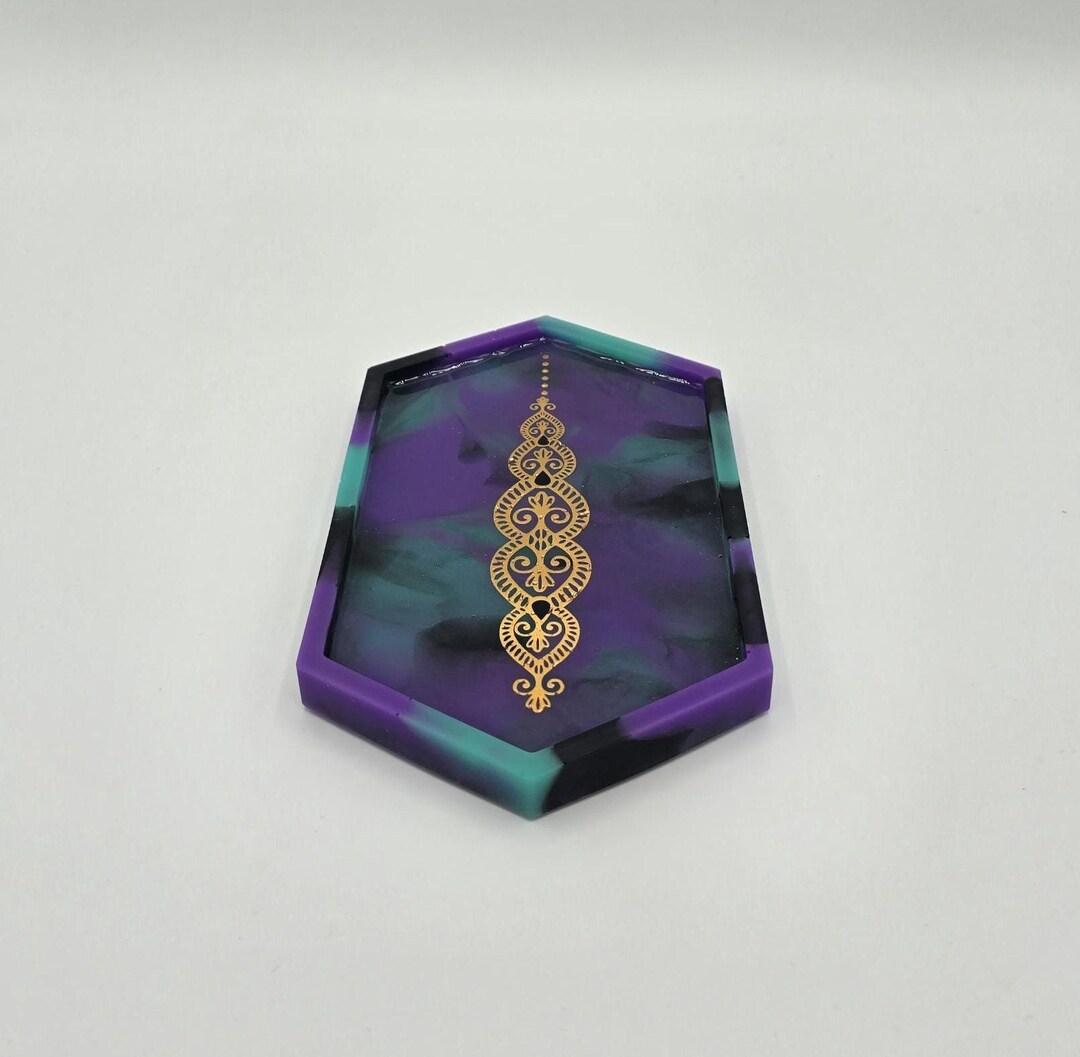 Purple, Black and Teal With Gold Design Hexagon Irregular Tray - Etsy