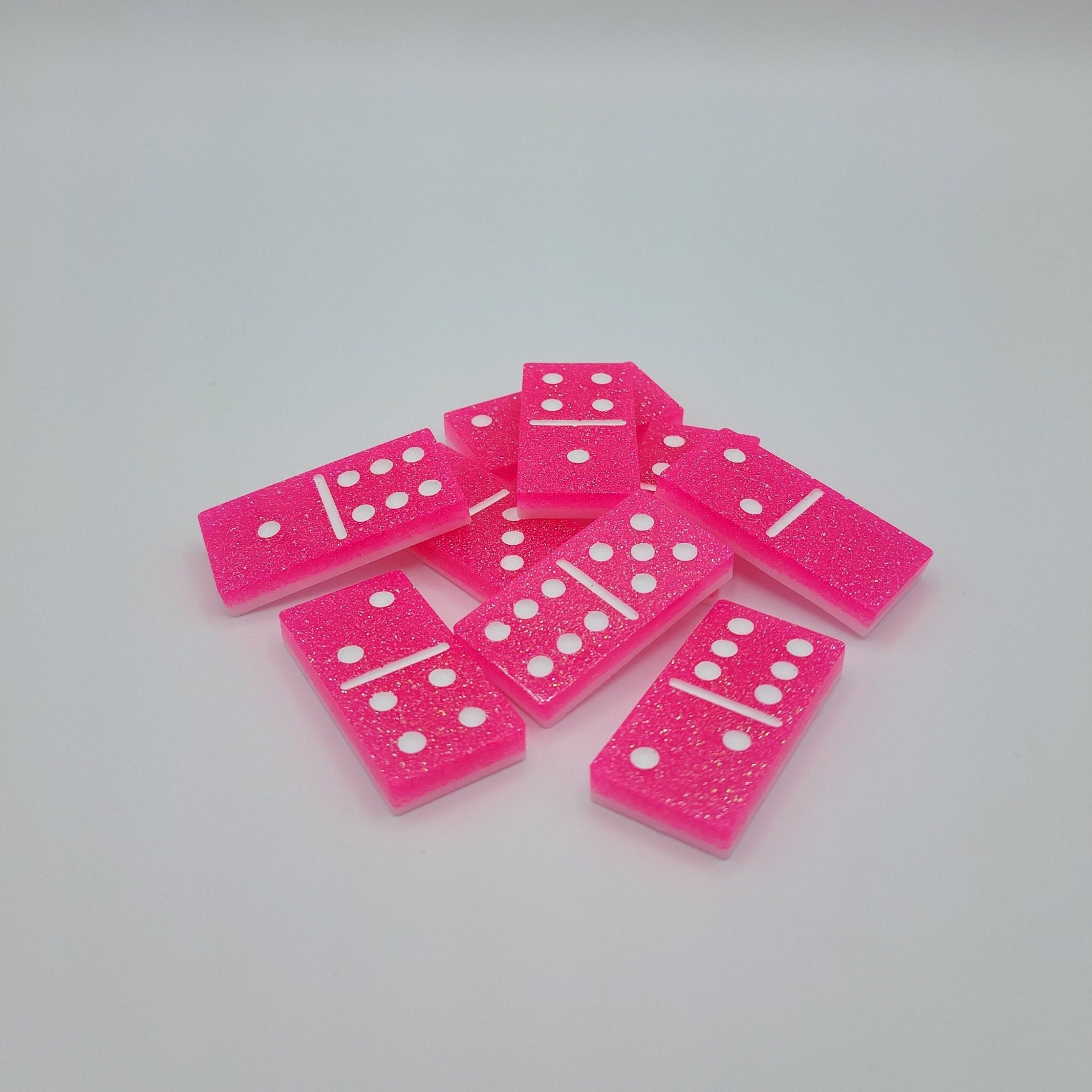 Glitter Hot Pink Dominoes Set glows in UV Light - Etsy