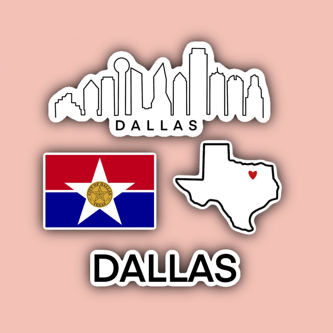 Dallas Texas Sticker Pack - Dallas, TX Stickers - Skyline - Dallas Flag ...