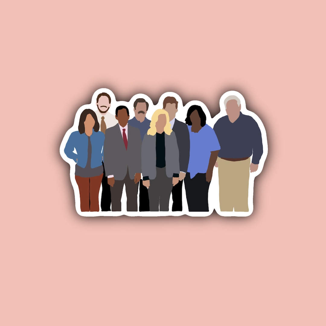 Parks and Rec Cast - Waterproof Sticker - 3" Sticker - Leslie, Ron, Tom ...