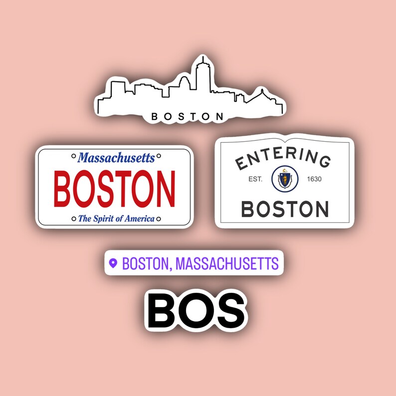 Boston Massachusetts Sticker Pack BOS Stickers Entering Boston - Etsy