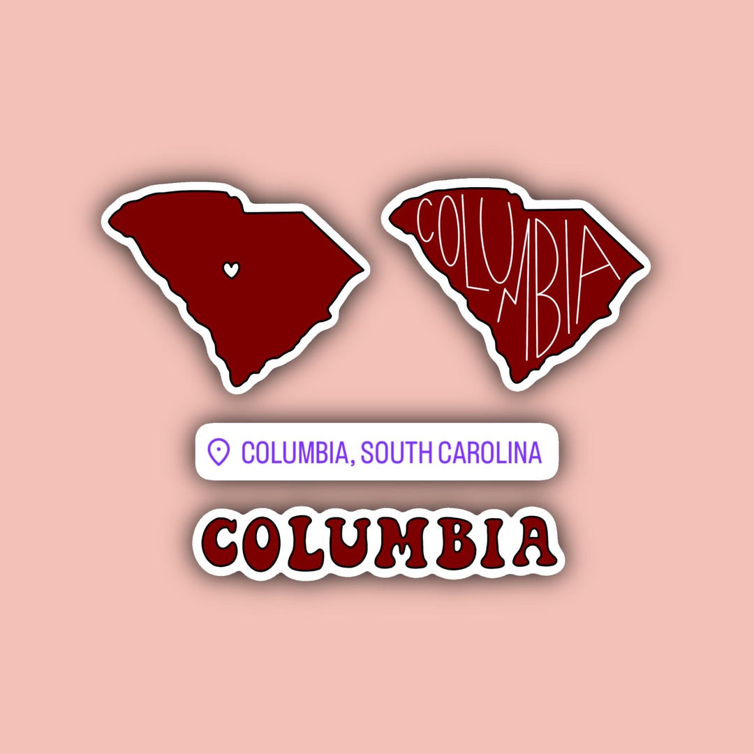 Columbia South Carolina Sticker Pack - SC Stickers - State Outline ...