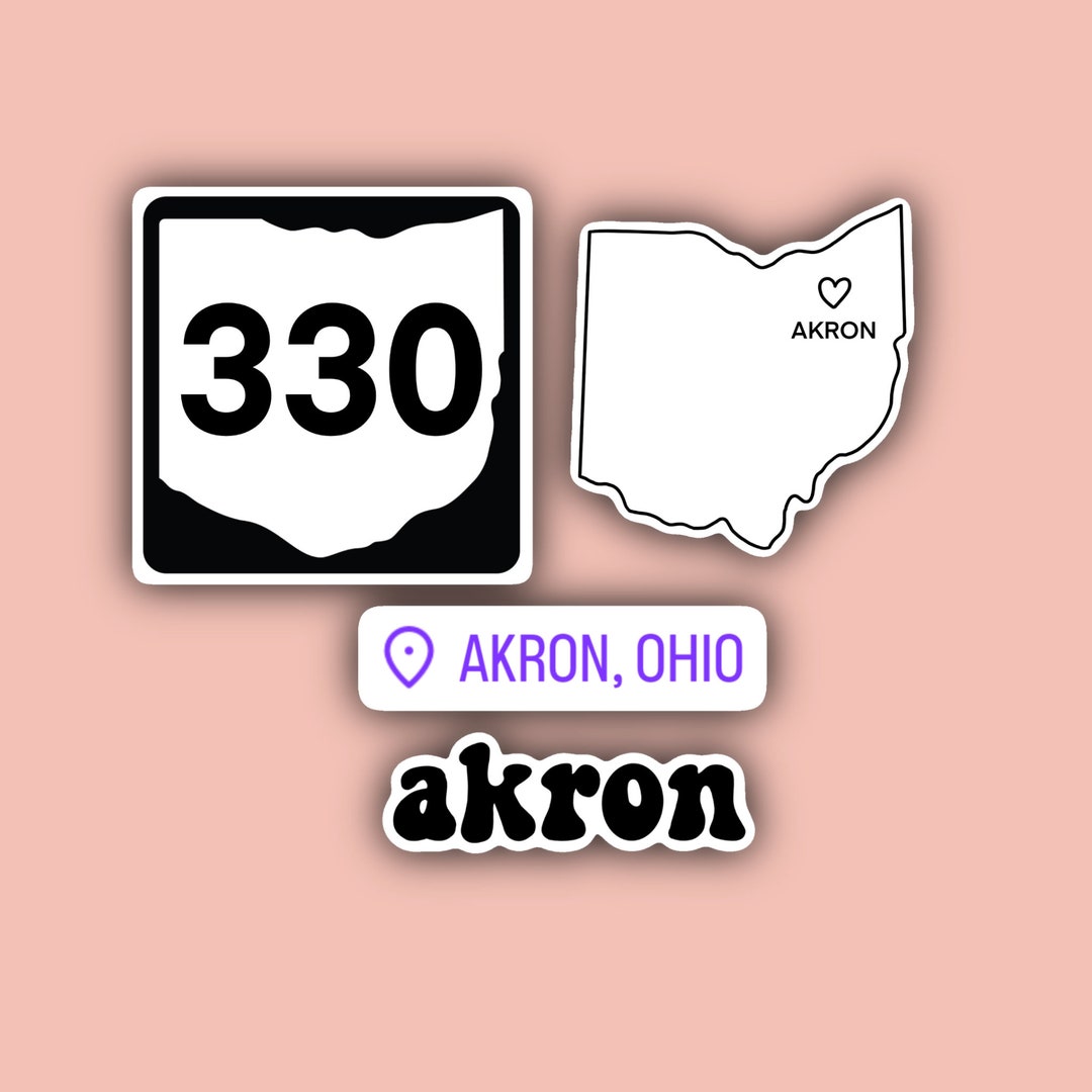 Akron Ohio Sticker Pack - Ohio Stickers - 330 - State Outline - Geotag ...