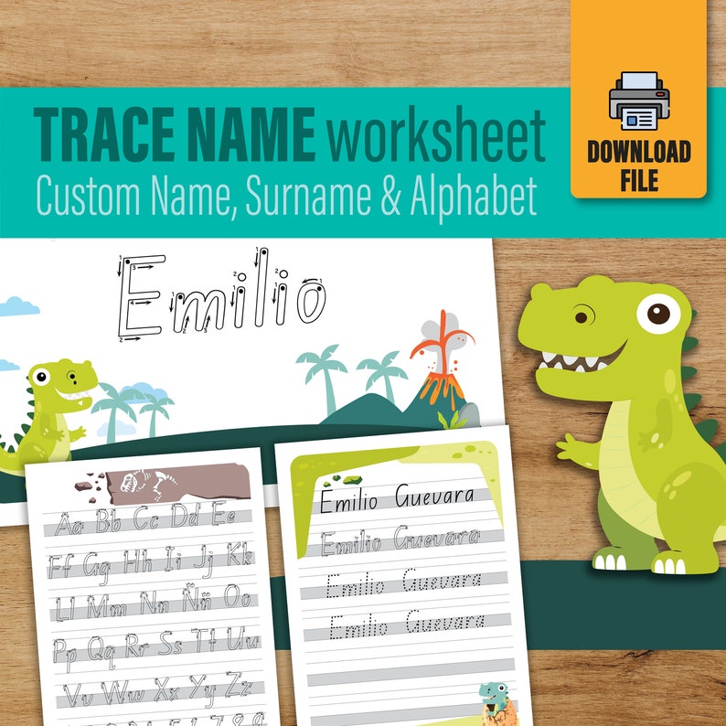 Custom Name Tracing Practice | Dinosaurs | Handwriting | Trace ...