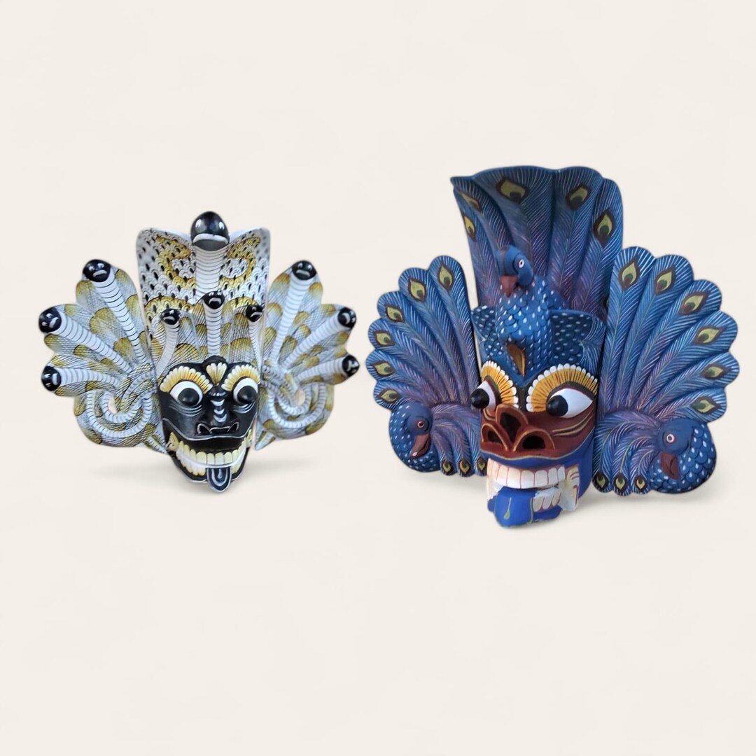 Sri Lanka Cobra Protection Mask and Peacock Demon Mask Together/wooden ...