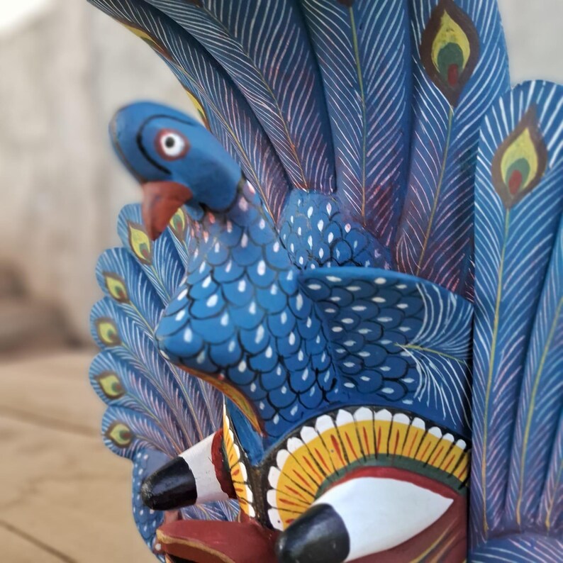 Sri Lankan Mayura Raksha Mask, Peacock Devil Mask, Wooden Wall Decor ...