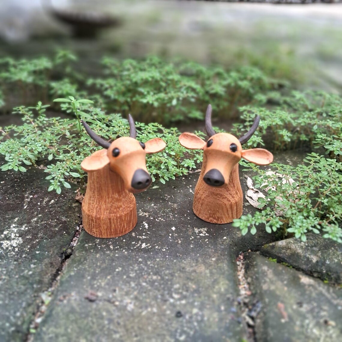 Miniature Wooden Cow & Cow Head Sculptures:handcrafted Charm for Your ...