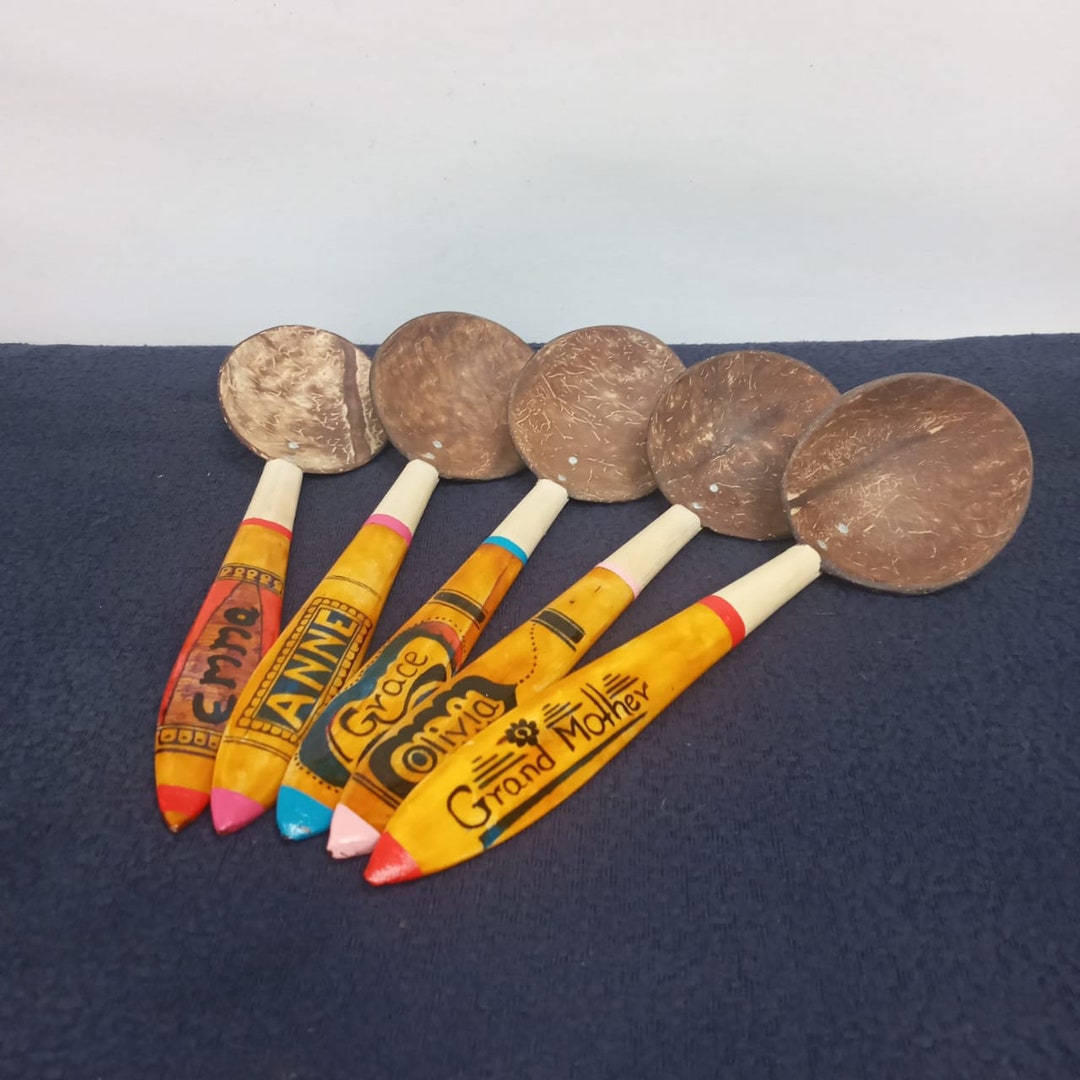 Coconut Shell Spoons,personalized Wooden Spoon Set,custom Kitchen ...