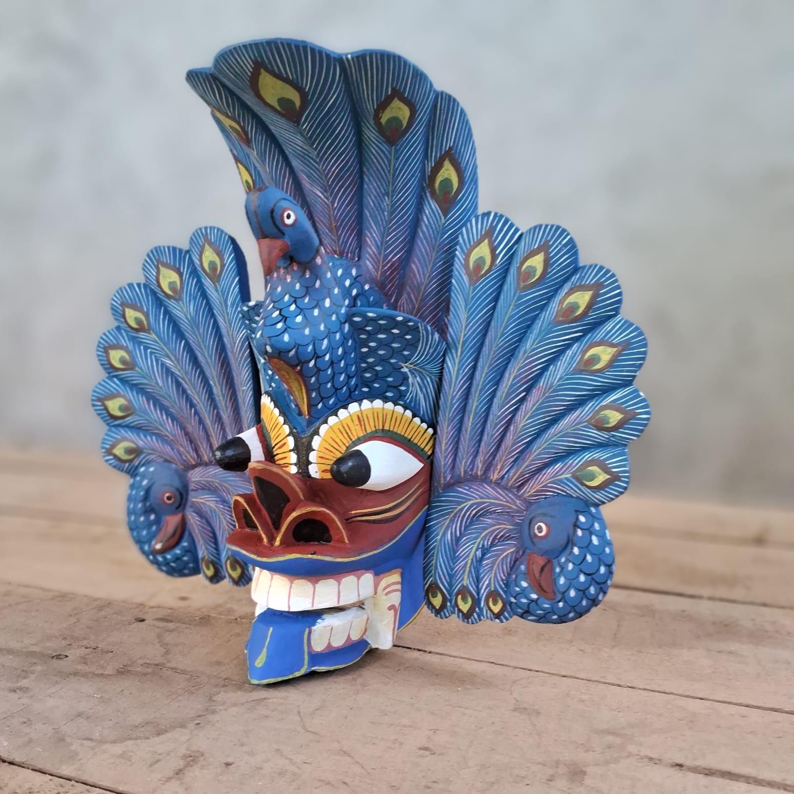 Sri Lankan Mayura Raksha Mask, Peacock Devil Mask, Wooden Wall Decor ...