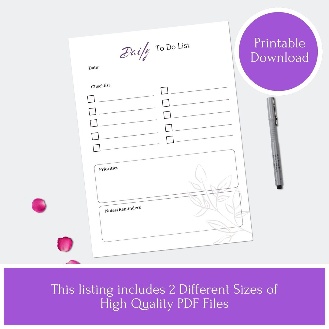 Daily to Do List Printable, Task List Template, to Do List Prints, PDF ...