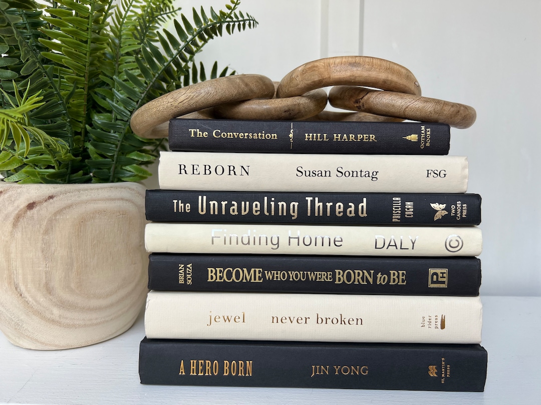 Hardcover Book Stack, Staging Books, Decorative Book Stack, Tan and ...