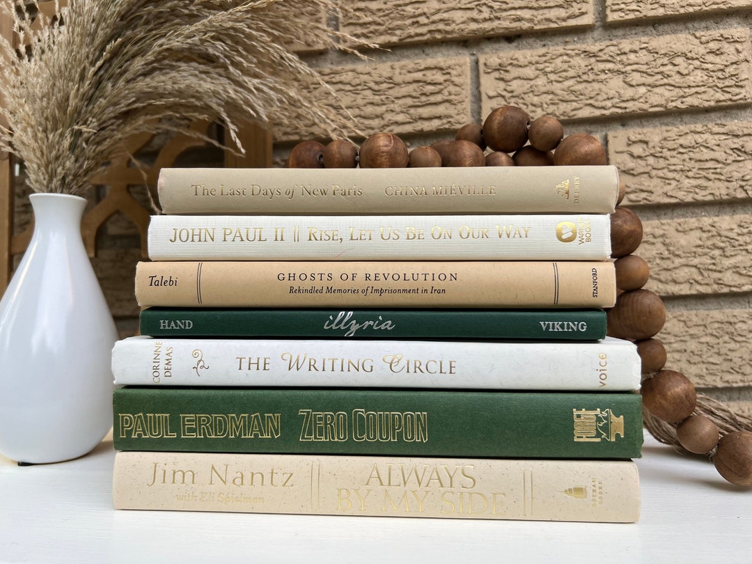 Hardcover Book Stack, Staging Books, Decorative Book Stack, Green and ...