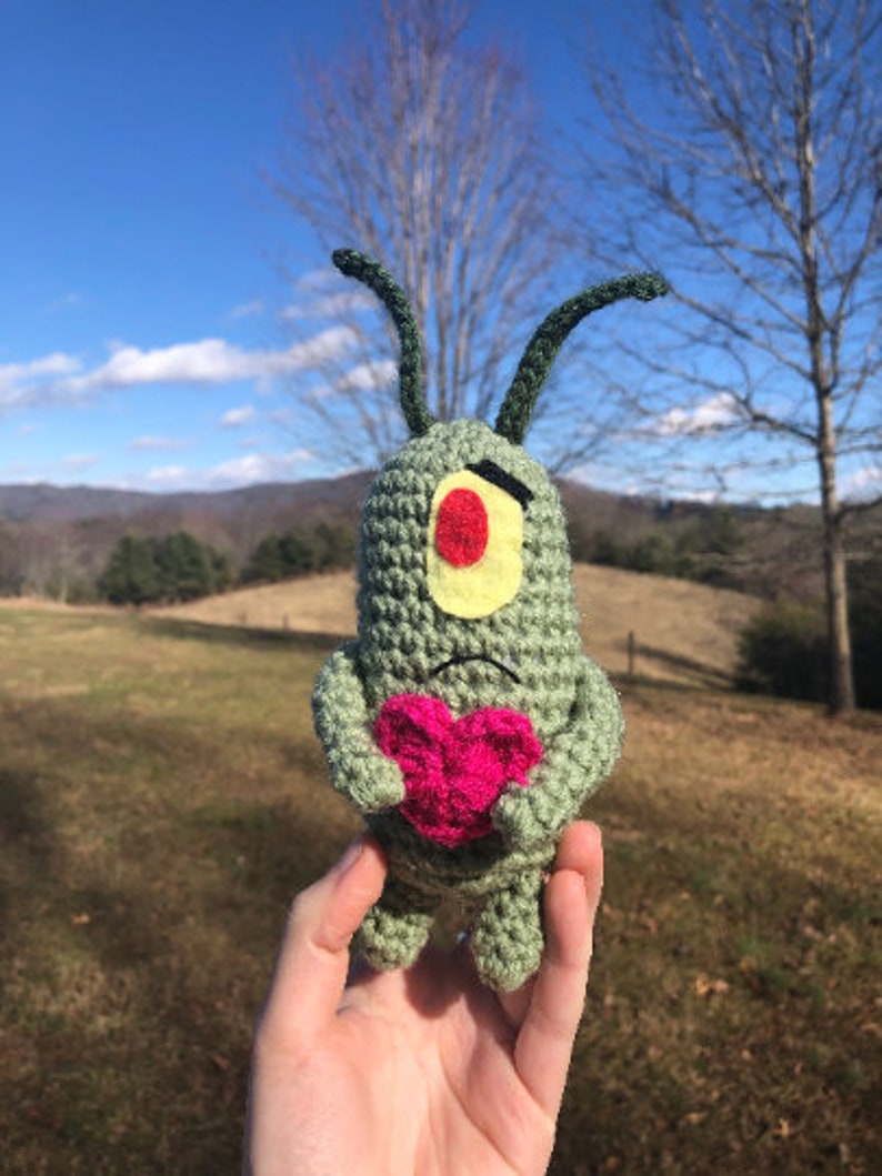 PDF PATTERN Crochet Sad Plankton Holding A Heart/crochet Plankton ...