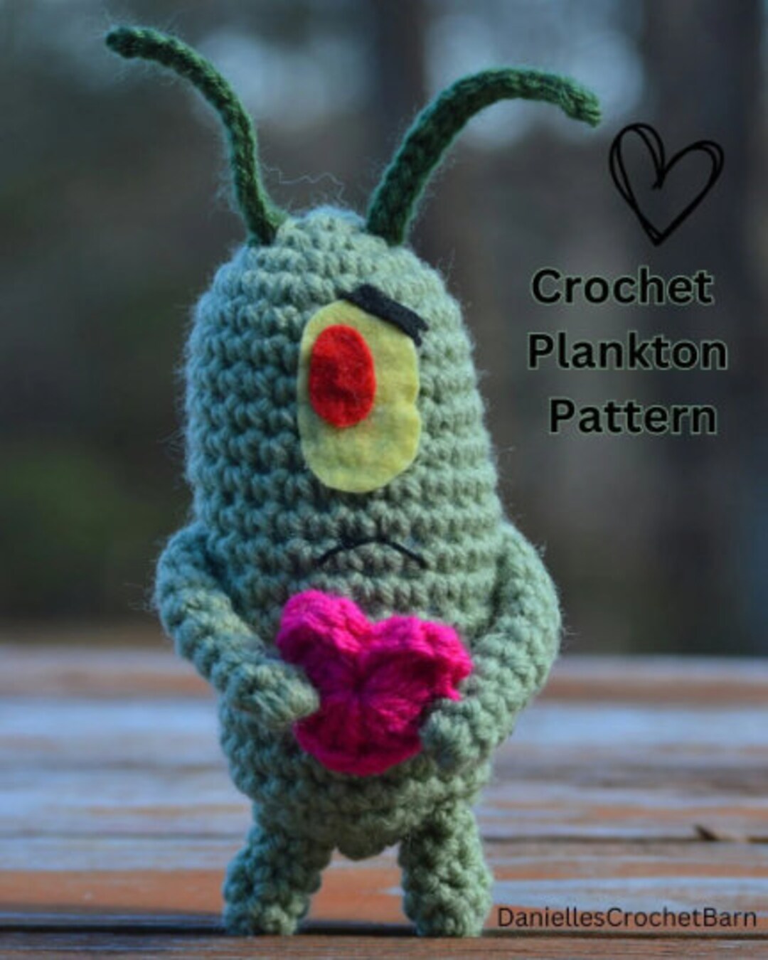 PDF PATTERN Crochet Sad Plankton Holding A Heart/crochet Plankton ...