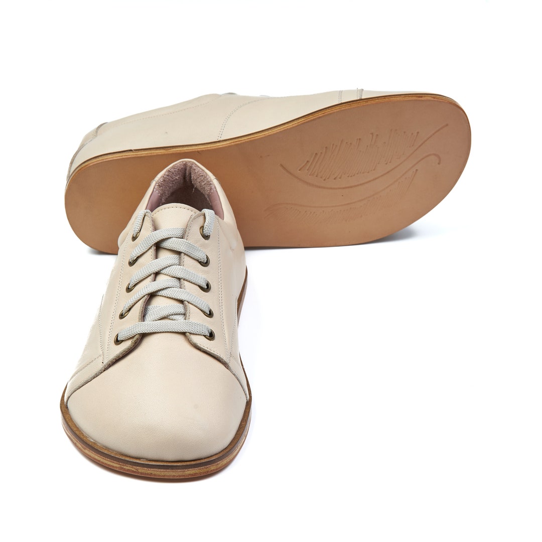 Women Cream Barefoot Sneakers, Barefoot Shoes, Cream Lace up Barefoot ...