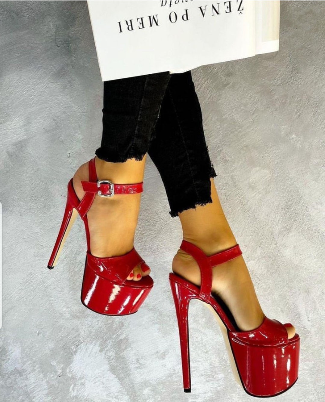 Red Bonding Evening Shoes, Red Bonding Platform Stiletto Heel Shoes ...