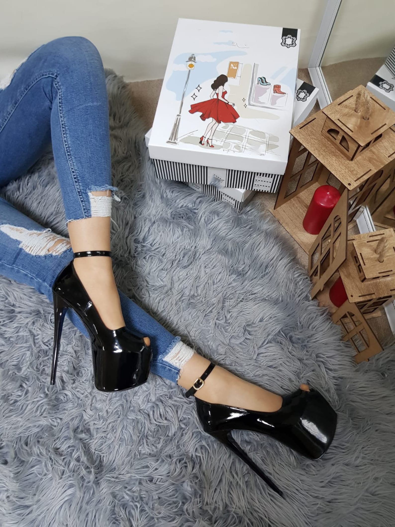 Black Platform Stiletto High Heel Evening Shoes: Black Open Toe High ...