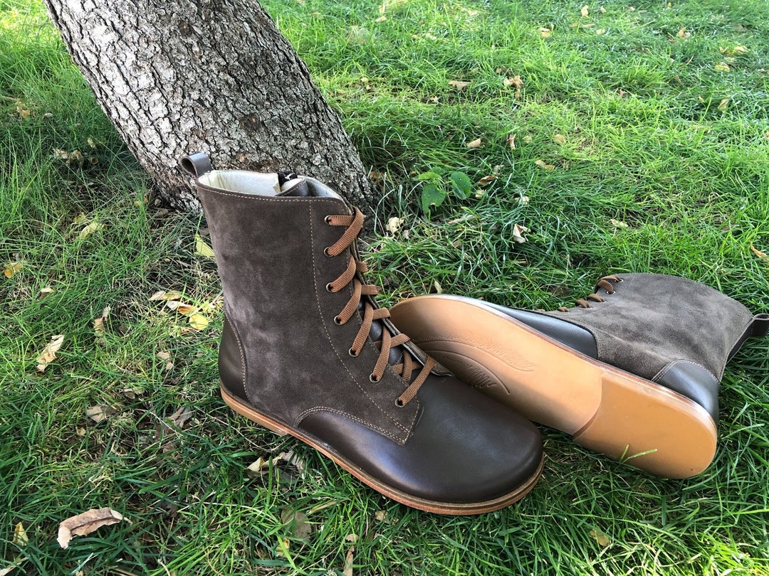 Women Barefoot Comfortable Ankle Brown Boots, Handmade Leather Wide ...