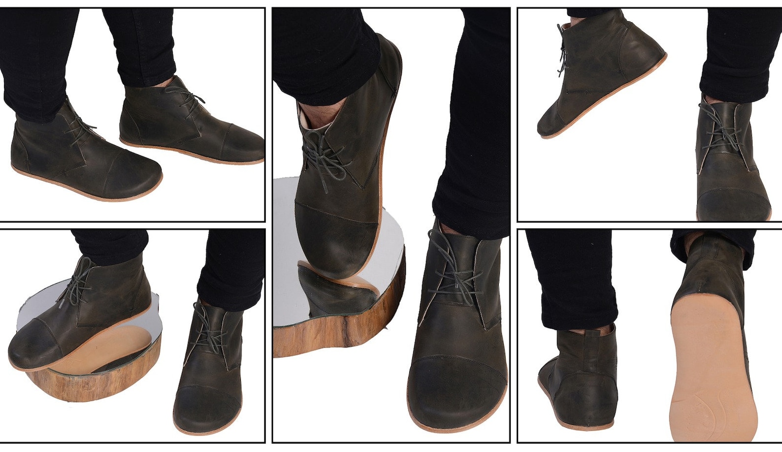 Women Wide Zero Drop Barefoot Greasy Khaki Leather Boots, Handmade ...