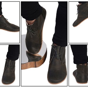 Women Wide Zero Drop Barefoot Greasy Khaki Leather Boots, Handmade ...