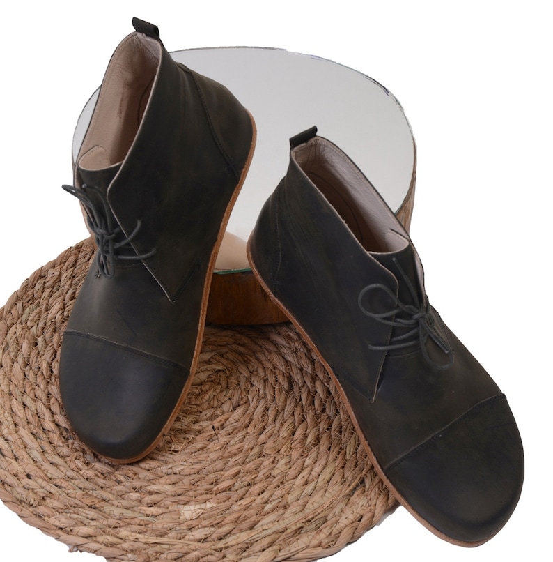 Women Wide Zero Drop Barefoot Greasy Khaki Leather Boots - Etsy