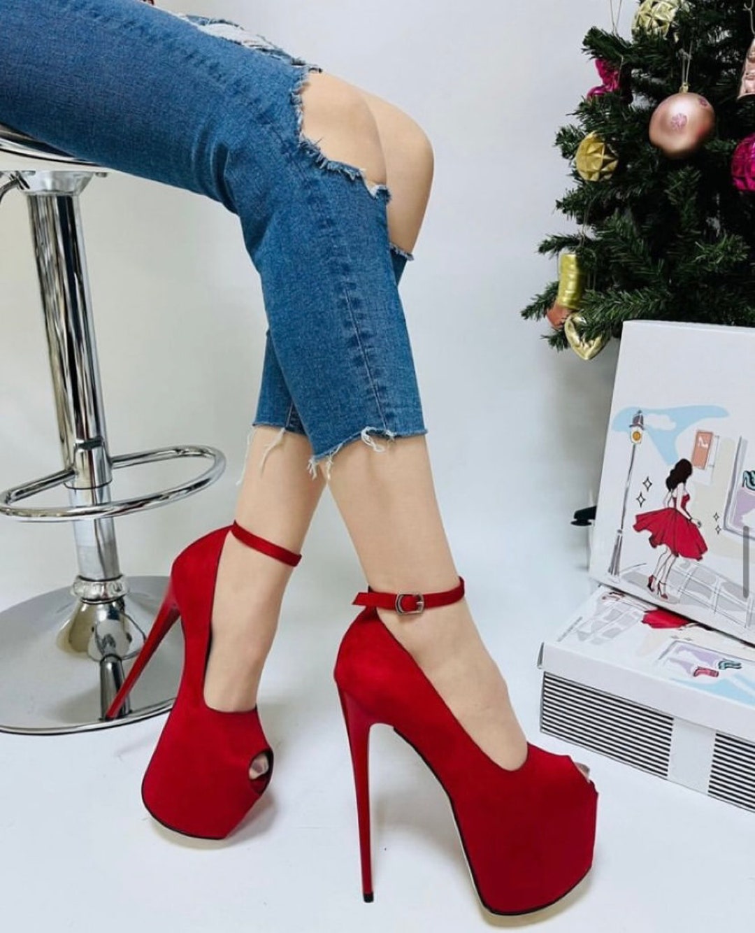 Red Evening Shoes, Red Platform Stiletto Heel Shoes, Red Open Toe ...
