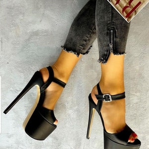 Black Bonding Evening Shoes, Black Bonding Platform Stiletto Heel Shoes ...