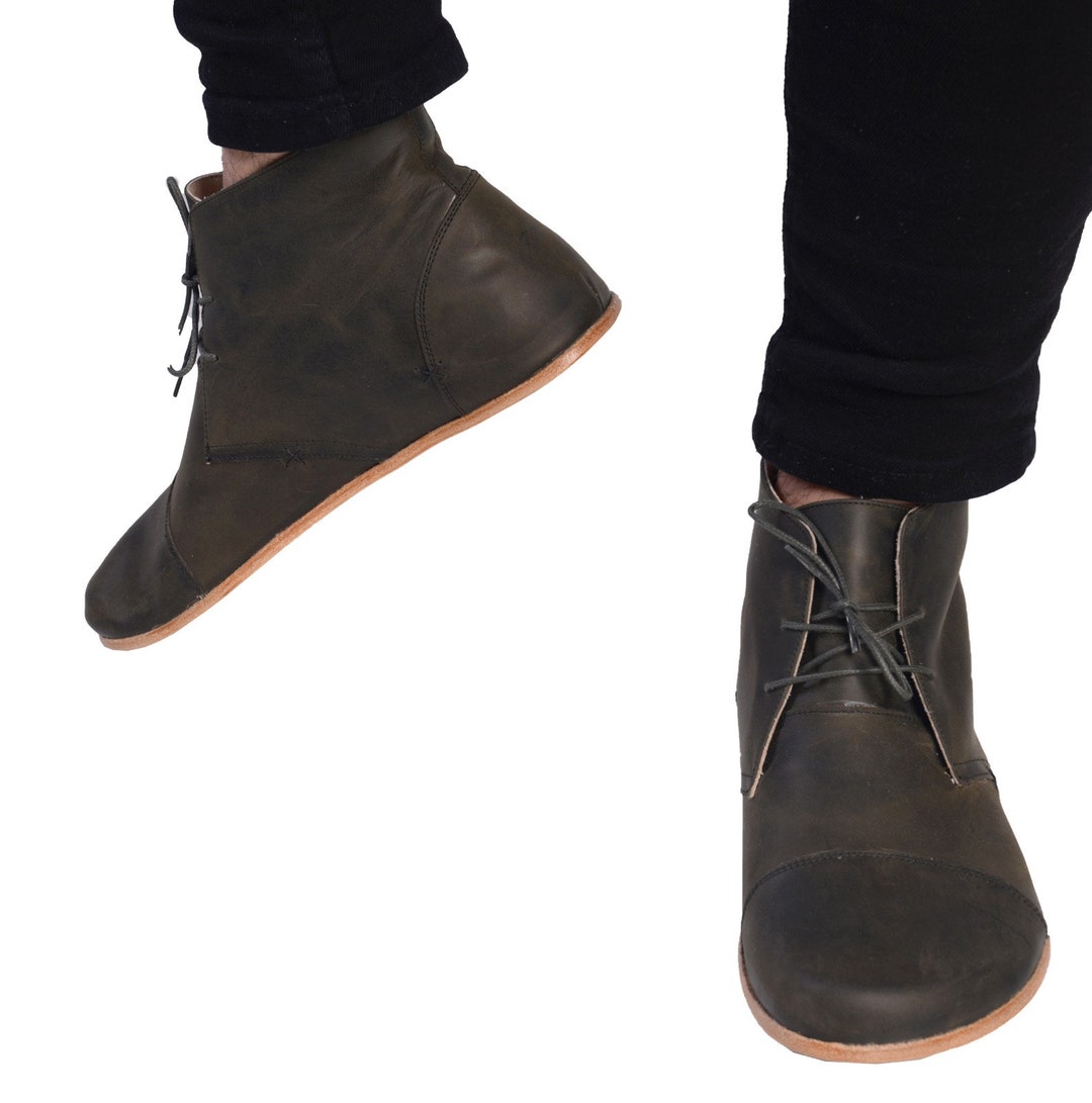 Women Wide Zero Drop Barefoot Greasy Khaki Leather Boots, Women Greasy ...