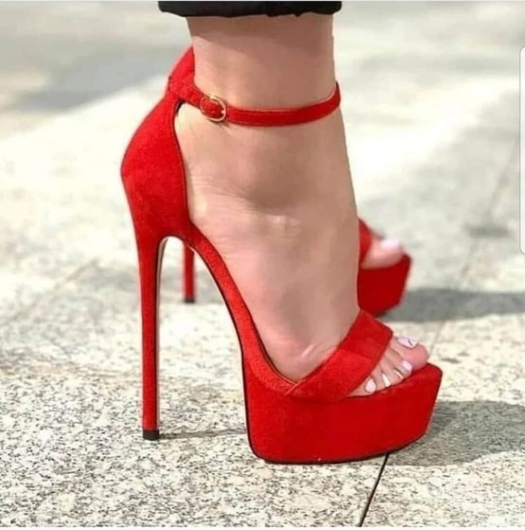 Red Bonding Evening Platform Shoes -red Strappy Platform High Heel ...