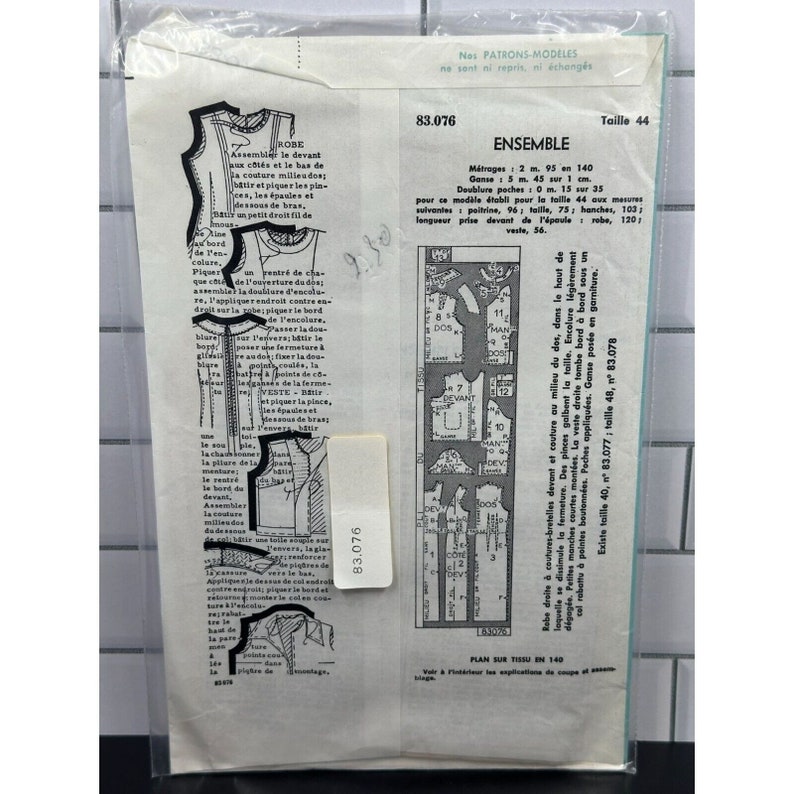 Vintage Patron Modele French Sewing Pattern 83 076 Dress or - Etsy