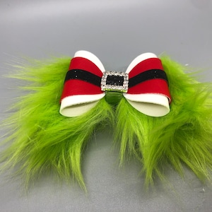 Grinch Hair Bow, Grinch Bow, Grinch Costume Accessory, Grinch Fur Bow ...