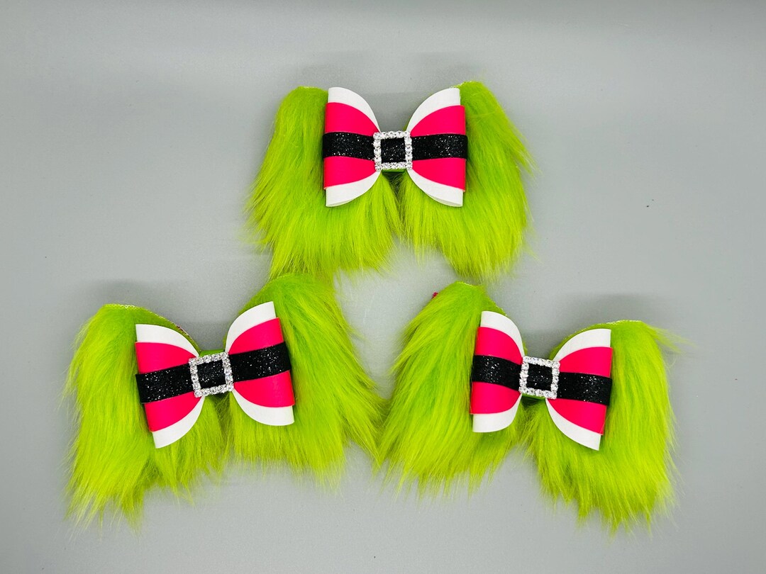 Pink Grinch Hair Bow, Grinch Bow, Grinch Costume Accessory, Grinch Fur ...