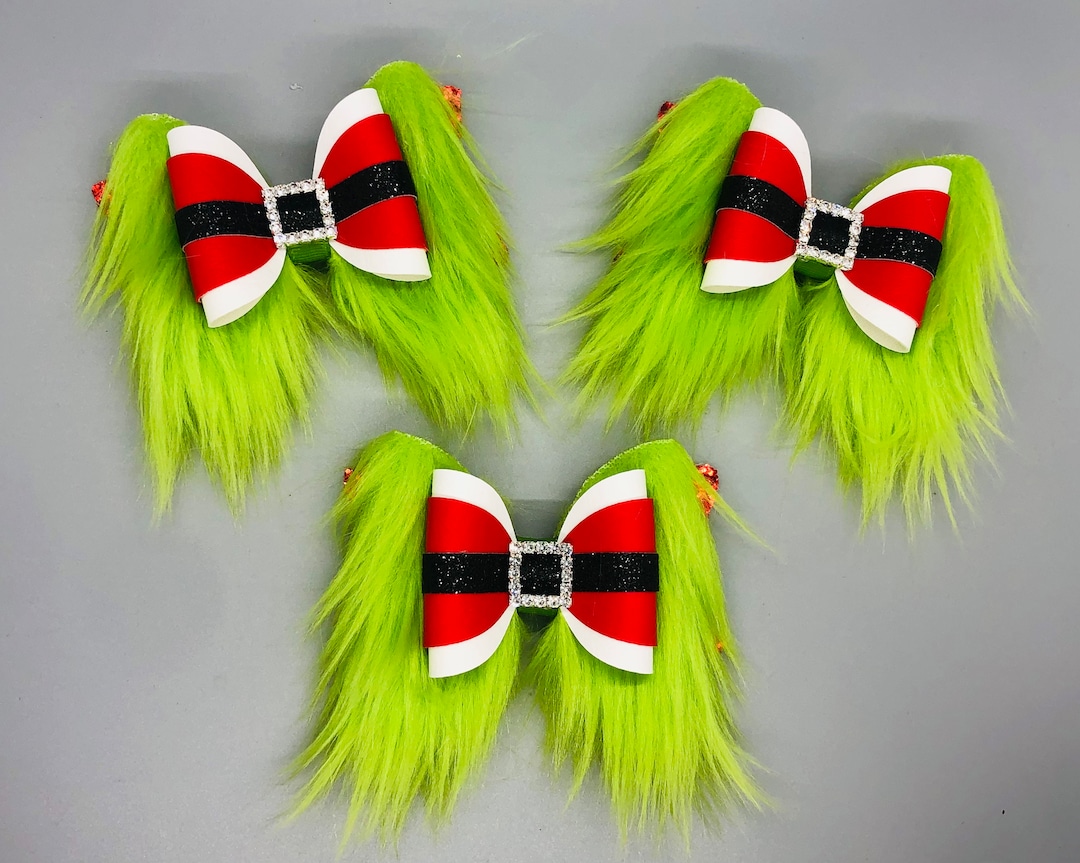 Grinch Hair Bow, Grinch Bow, Grinch Costume Accessory, Grinch Fur Bow ...