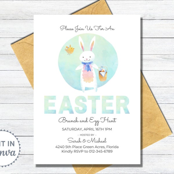 Printable Easter Invitation, Easter Egg Hunt Invitation, Easter Bunny ...