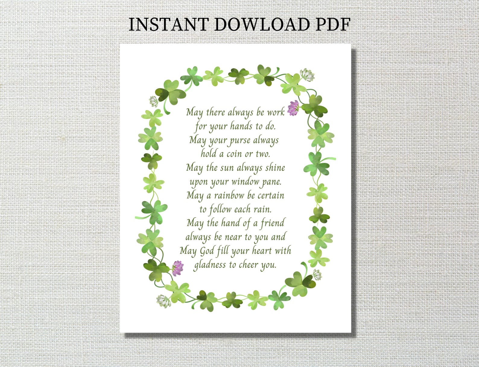 Irish Blessing Print, Irish Blessing Art, Shamrock Print, Shamrock ...