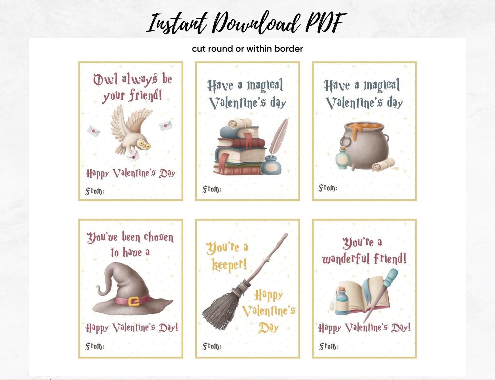 Wizard Class Valentine’s Day Cards, Magical Wizard Valentines Printable ...