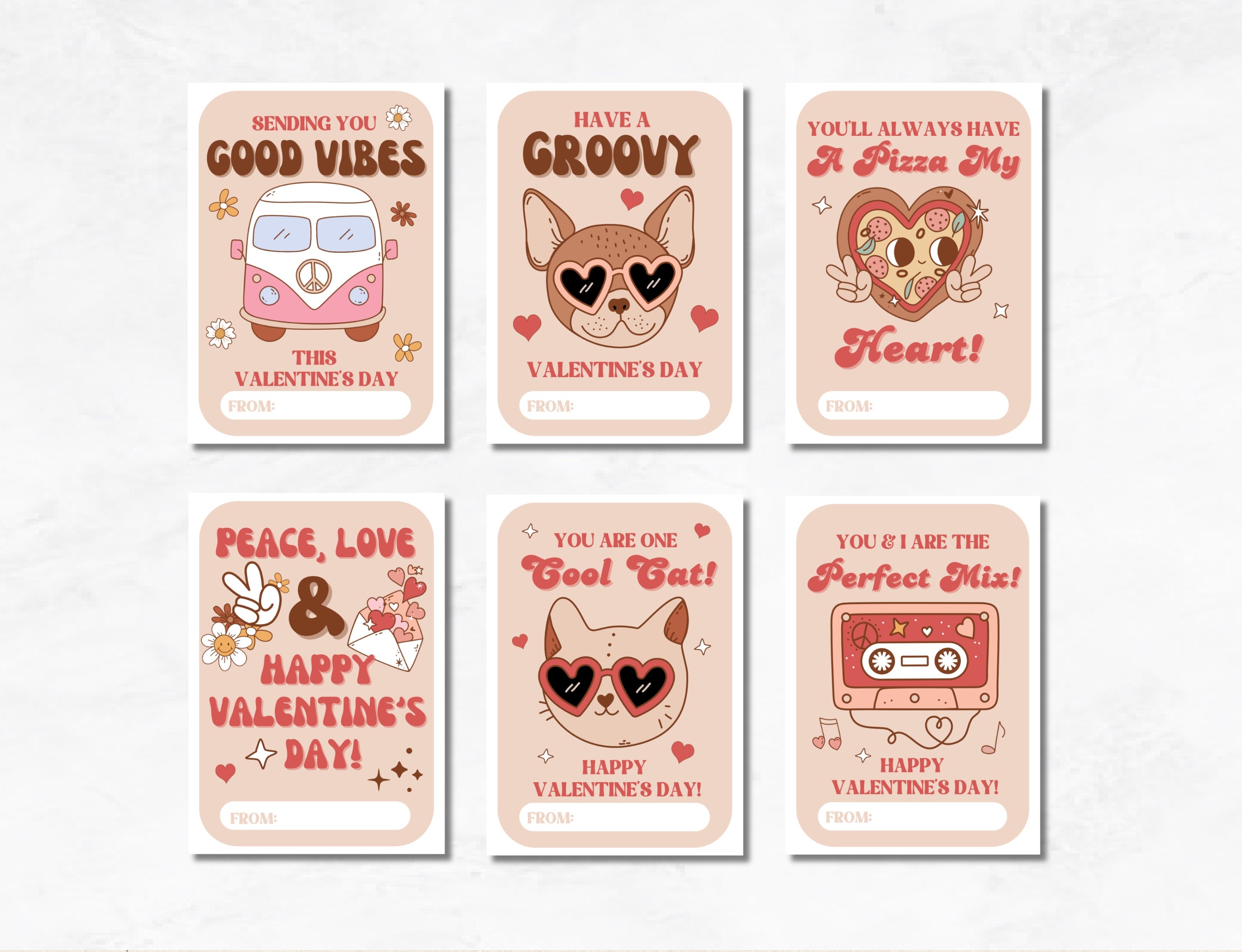 Retro Groovy Valentine's Day Cards, Printable Class Valentines (PDF ...
