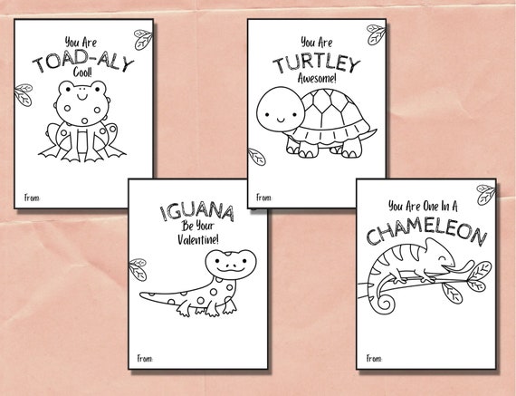 Valentine Coloring Cards Color Your Own Valentine Reptile | Etsy