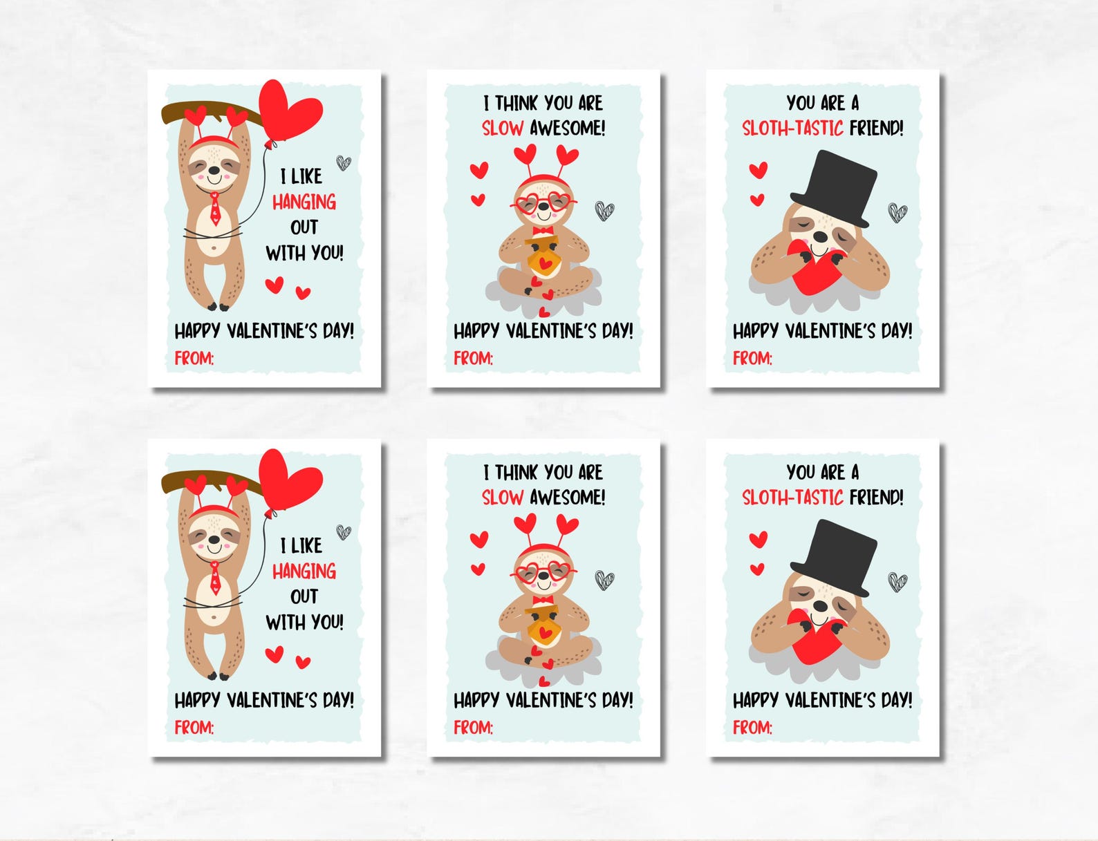 Sloth Valentine's Day Cards, School Valentines, Printable Valentine's ...