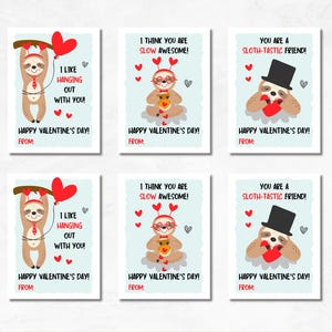 Sloth Valentine's Day Cards, School Valentines, Printable Valentine's ...