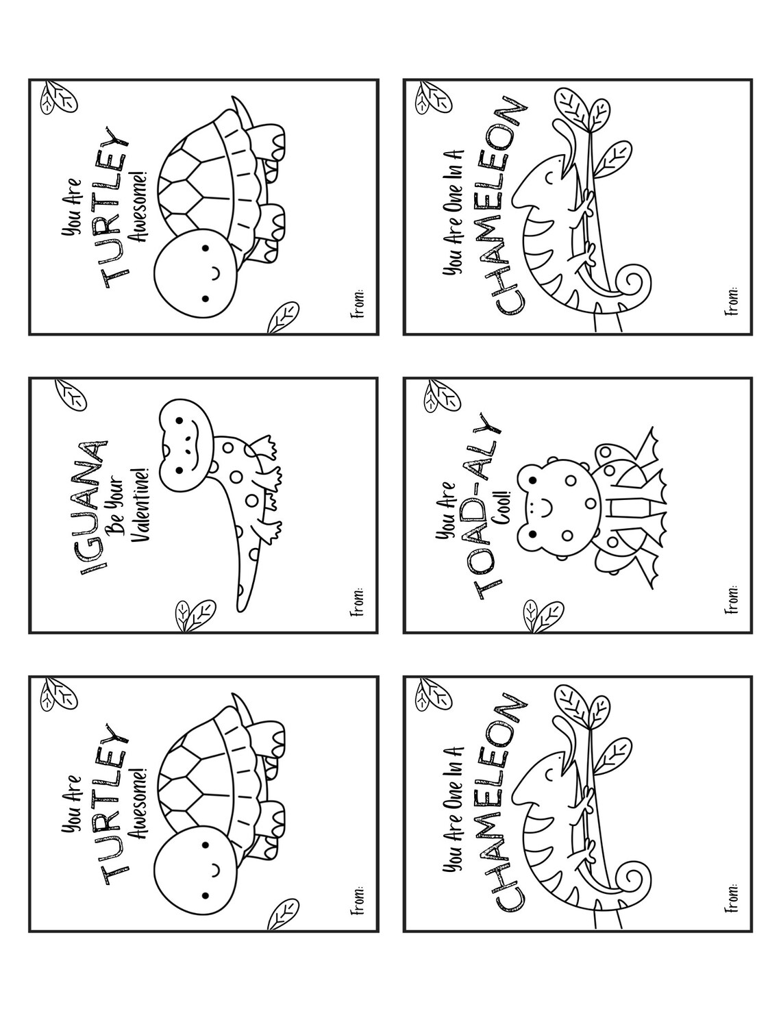 Valentine Coloring Cards Color Your Own Valentine Reptile | Etsy