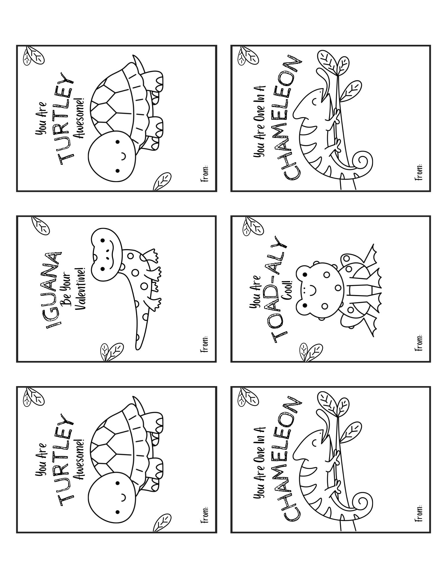 Valentine Coloring Cards, Color Your Own Valentine, Reptile Coloring ...
