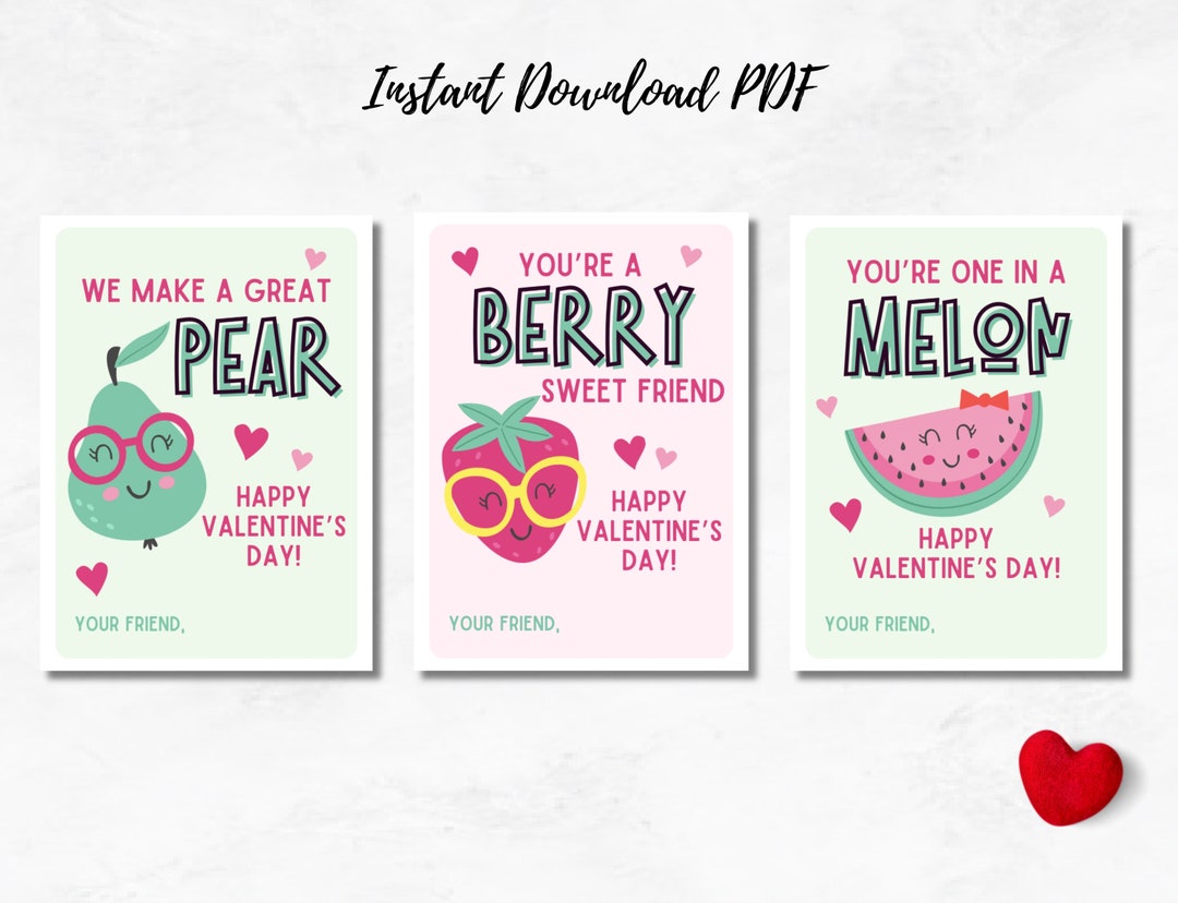 Fruity Valentines Day Cards, Printable Valentine Cards, Treat Tags ...